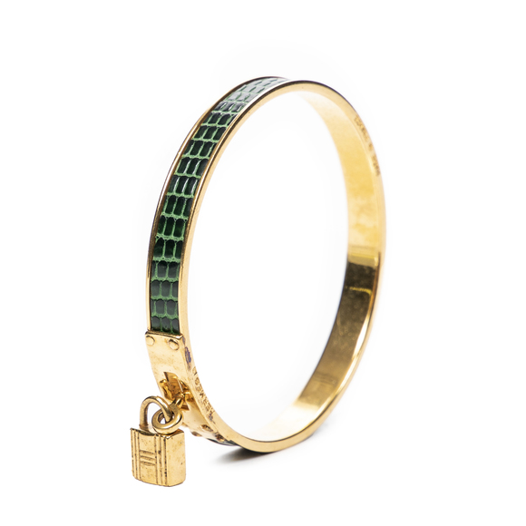 Hermes | Jewelry | Hermes Kelly Lock Bangle In Greengold Lizard ...